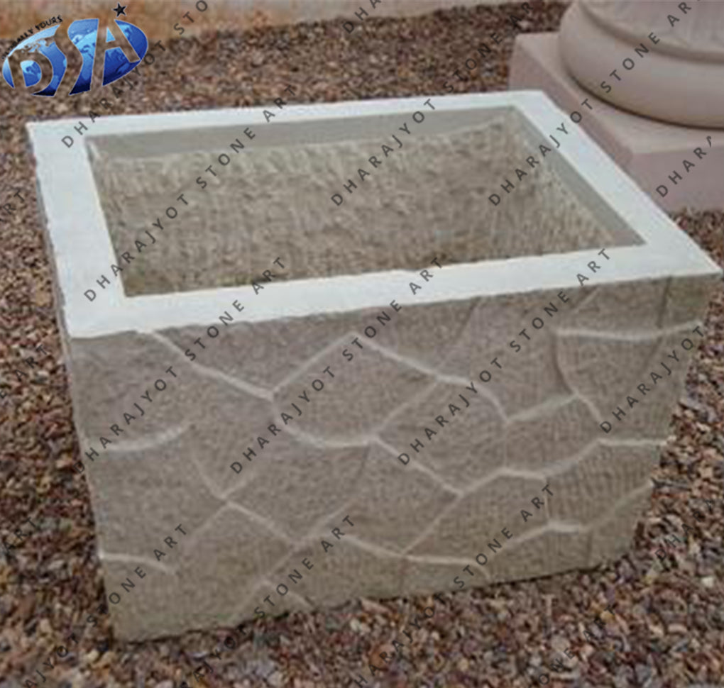 White Sandstone Rectangle Planter Box – Dharajyot Stone Art