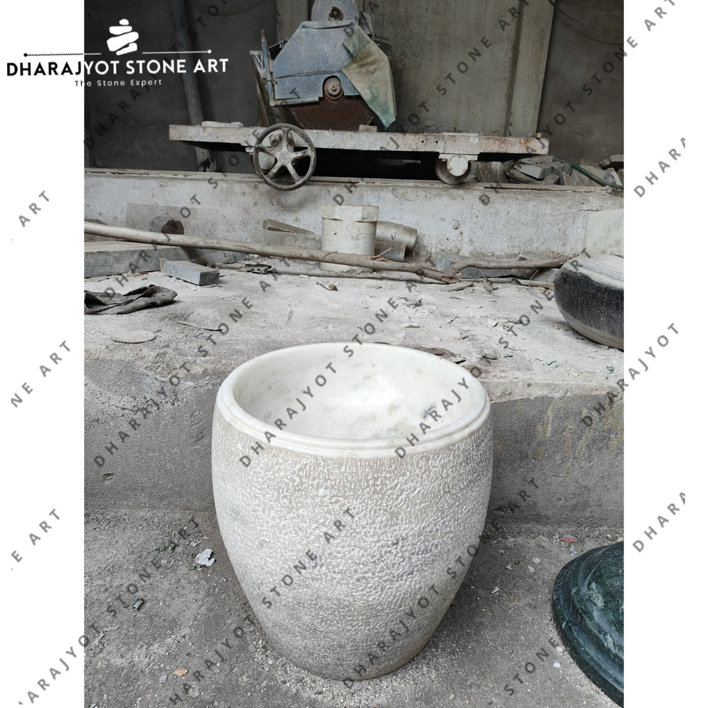 Classic Carved Outdoor Round Stone Flower Pot – Dharajyot Stone Art