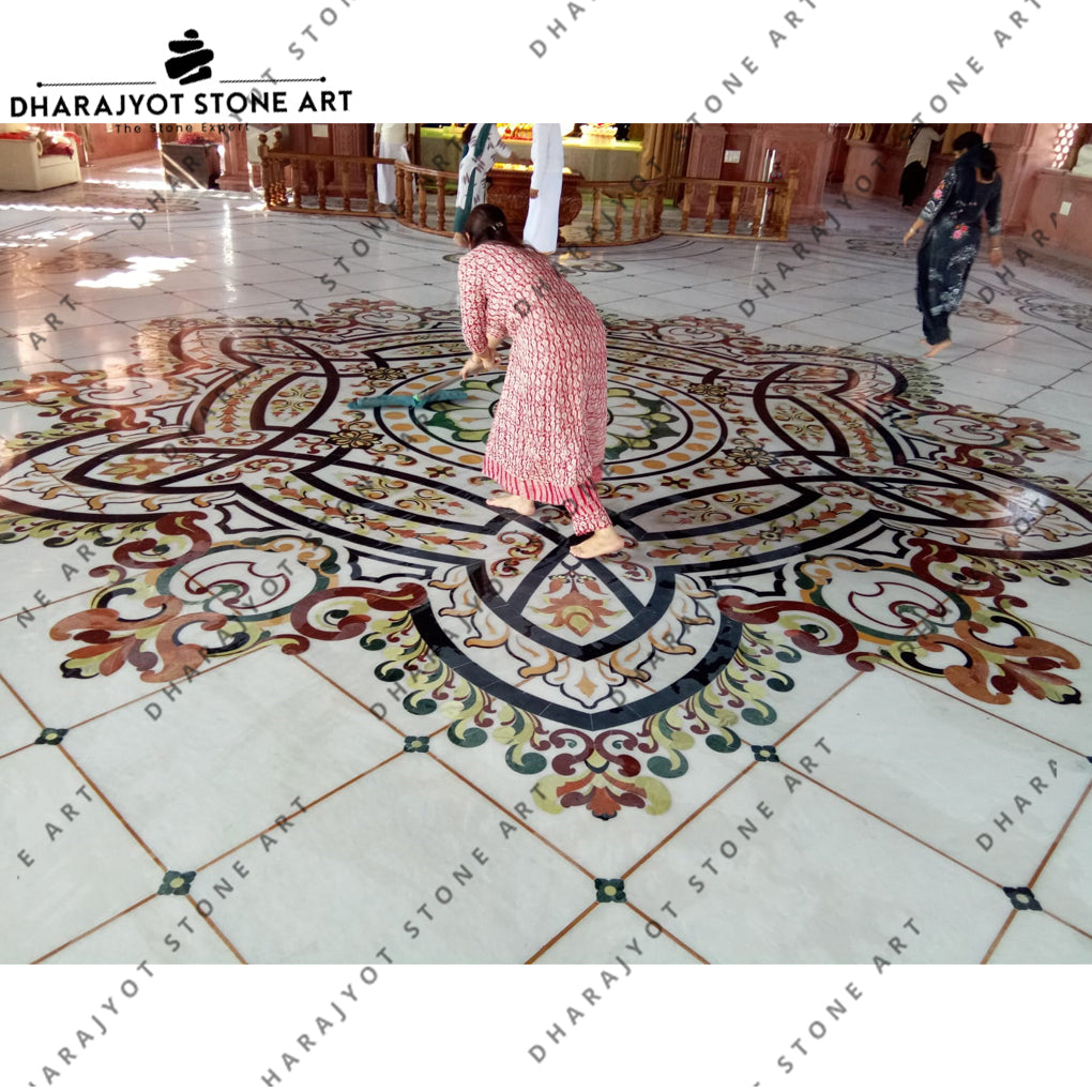 Multicolour Italian Marble Centre Circle Inlay Design Flooring ...