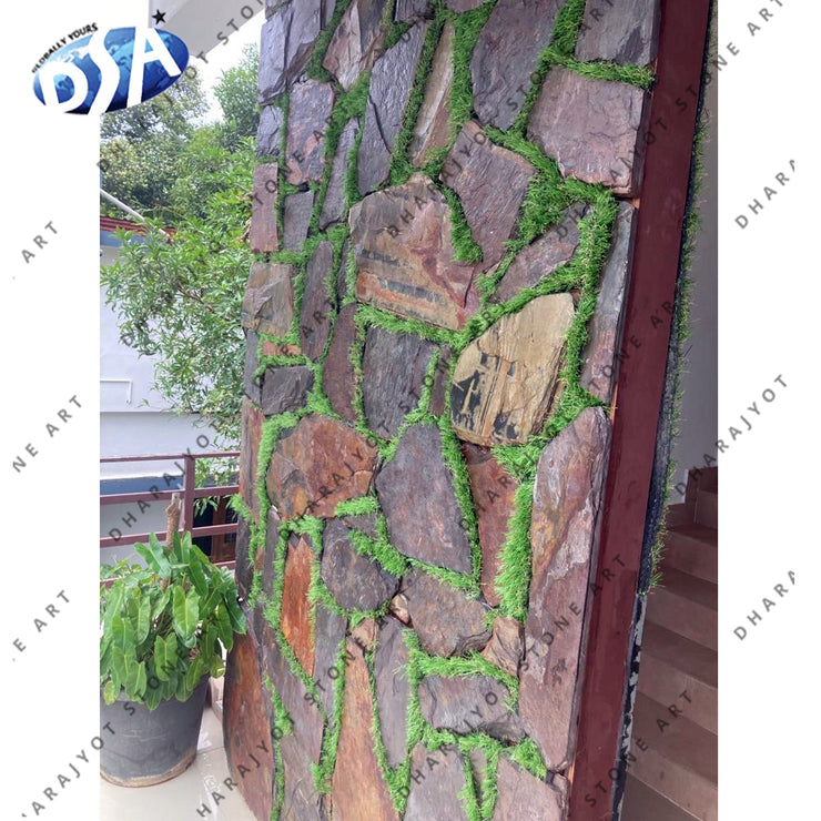 Slate Flagstone on Mesh for Outdoor Wall Cladding – Dharajyot Stone Art