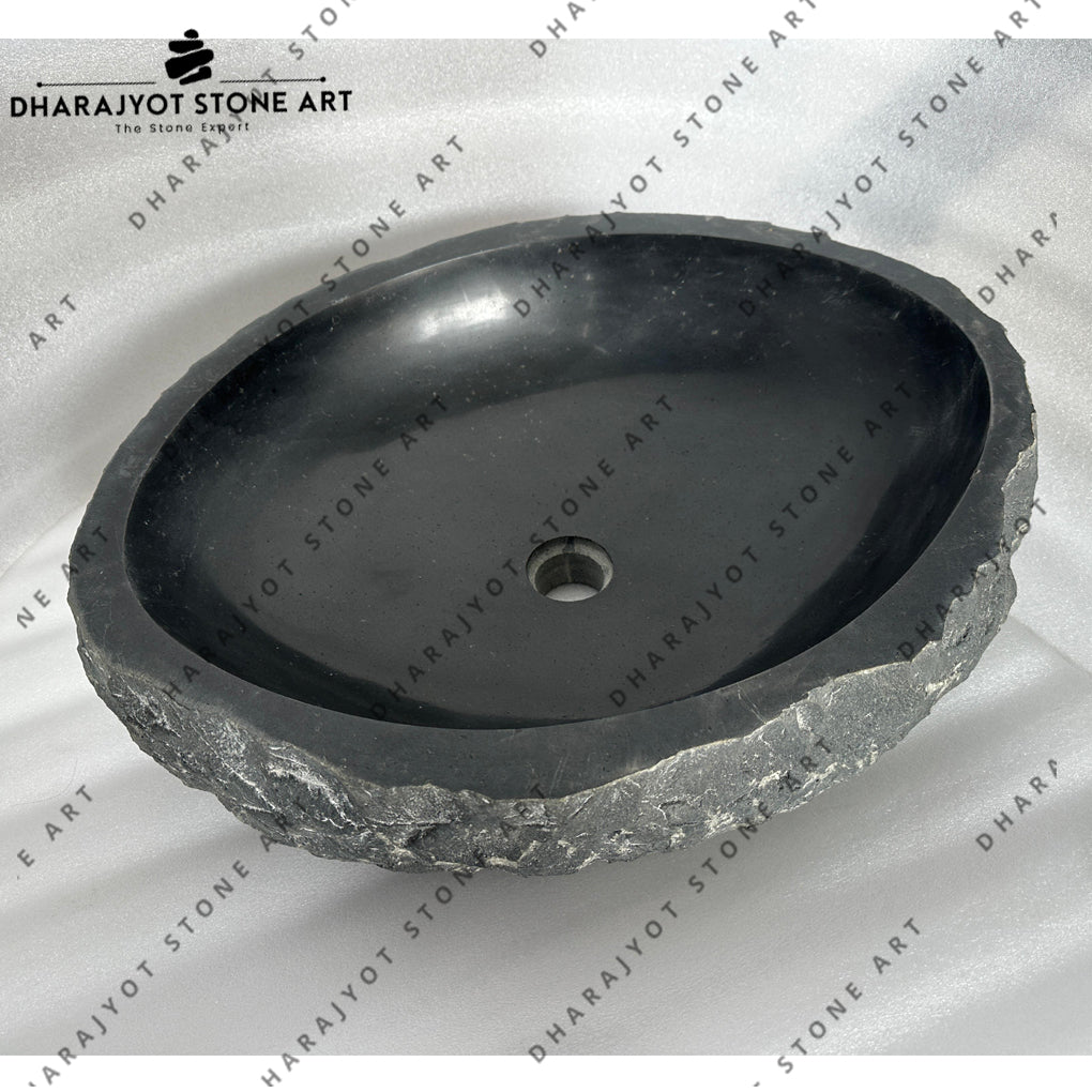 Modern Black Basalt Stone Handcrafted Oval Countertop Wash Basin ...